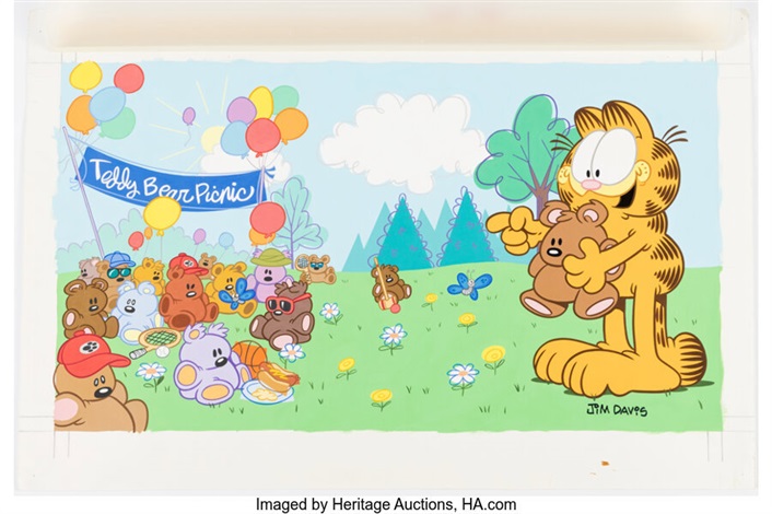 Jim Davis Studio Garfield Teddy Bear Illustration Original Art c.1990s ...