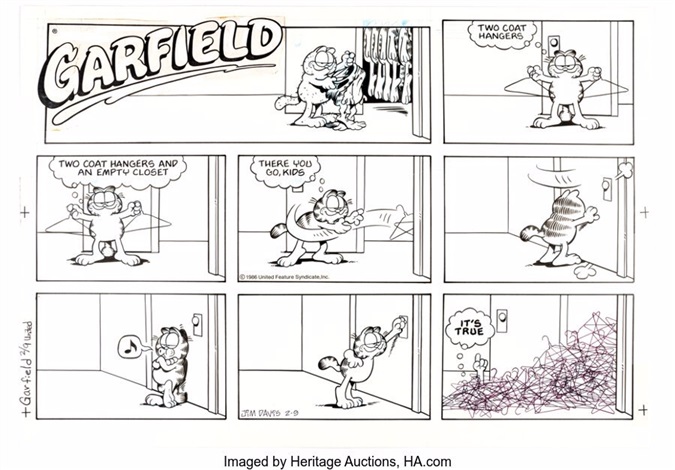 Jim Davis Garfield Sunday Comic Strip Original Art dated 2-9-86 United ...
