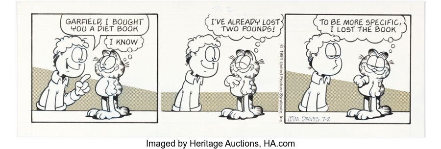 Jim Davis Garfield Daily Comic Strip Original Art dated 7-2-91 United ...