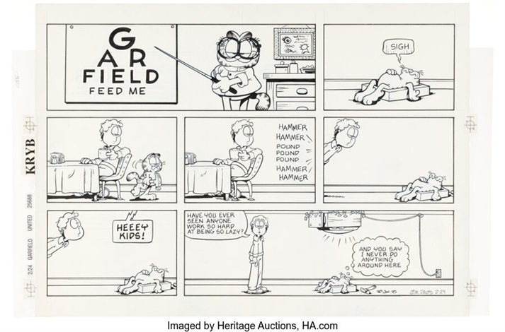 Jim Davis Garfield Sunday Comic Strip Original Art dated 2-24-91 United Feature Syndicate, 1991 ...