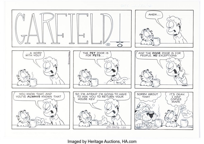 Jim Davis Garfield Sunday Comic Strip Original Art dated 1-20-02 PAWS ...