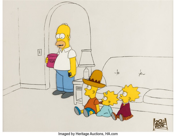 The Simpsons Krusty Gets Busted Homer Bart Maggie And Lisa Production Cel Fox 1990 By
