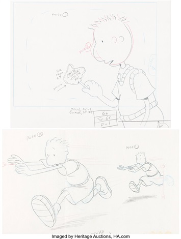 Doug Animation Drawing Group of 2 Nickelodeon, c. 1990s. ... Total 2 ...