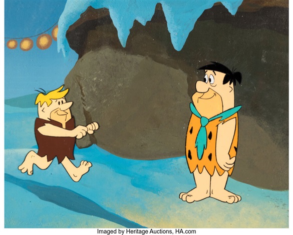 The Flintstones Barney and Fred Trimmed Production Cel Scene and Master ...