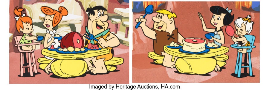 The Flintstones Matching Flintstone and Rubble Dinner Scenes Cels for ...