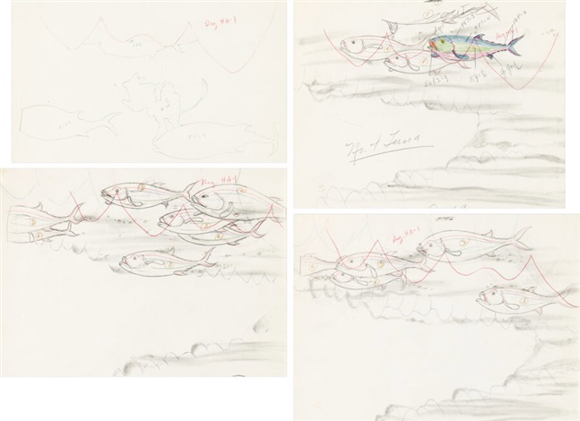 Pinocchio Monstros Mouth and Fish LayoutColor Model Drawings Group of 4 ...