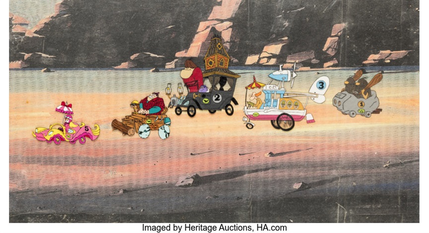 Wacky Races Five Car Lineup with Penelope Pitstop Pan Production Cel ...