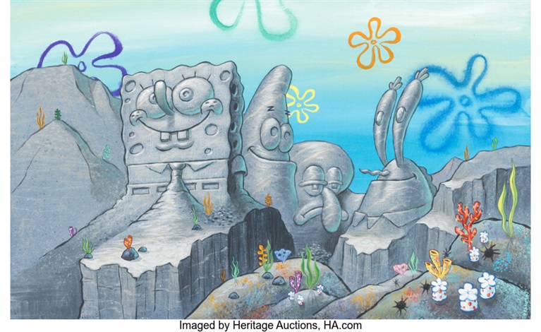 SpongeBob SquarePants Mount Rushmore Signed Original Art by Peter Bennett Nickelodeon, c. 2000s ...