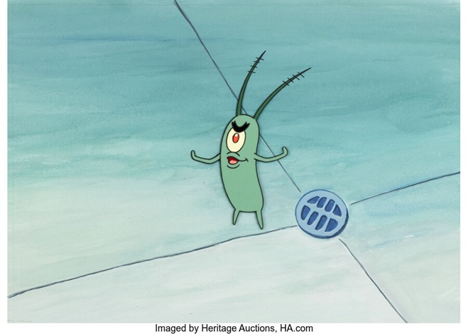 SpongeBob SquarePants Walking Small Plankton Production Cel Setup with ...