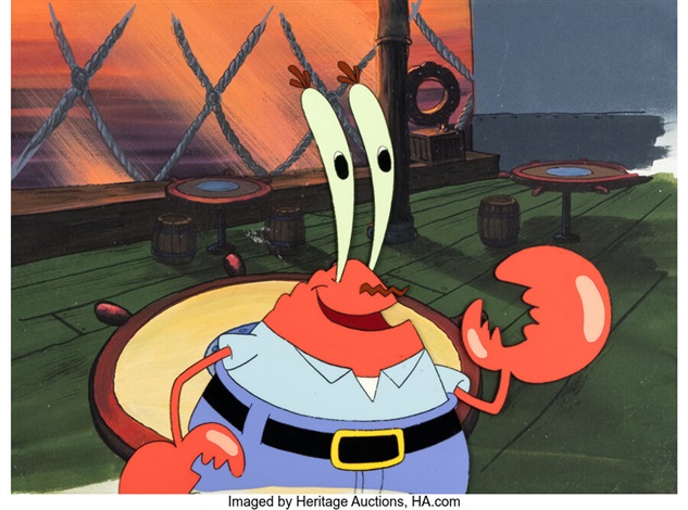 SpongeBob SquarePants Squeaky Boots Mr. Krabs Production Cel Setup with Pizza Delivery Master ...