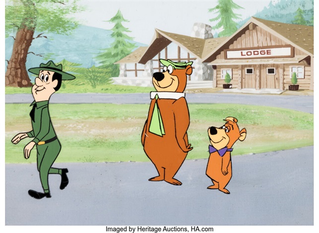 Yogi Bear with Boo Boo and Ranger Smith Production Cel Scene Hanna ...