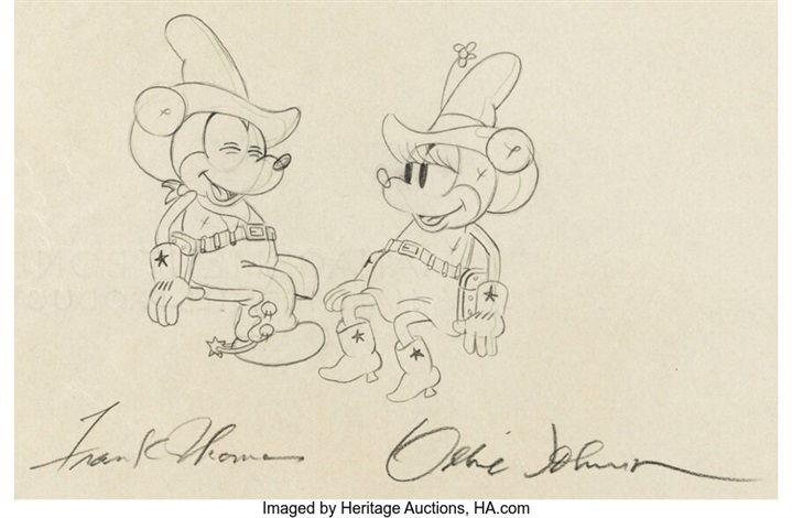 Two-Gun Mickey Mickey Mouse and Minnie Mouse Animation Drawing Signed ...