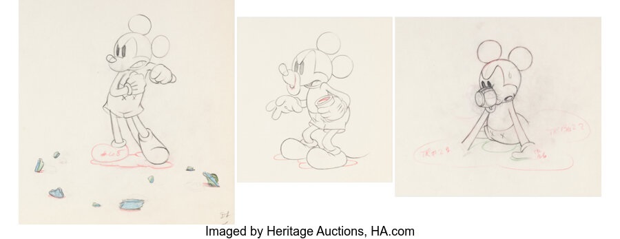 Mickeys Rival Mickey Mouse Animation Drawing Group of 3 Walt Disney ...