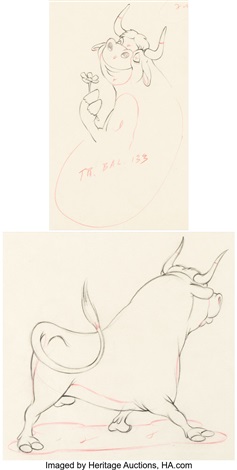 Ferdinand the Bull Ferdinand Animation Drawing Pair Walt Disney, 1938 ...