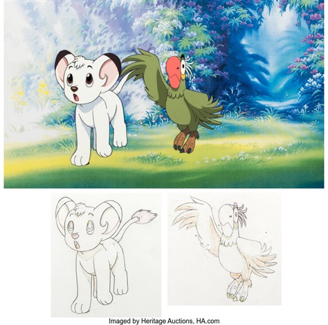 Jungle Emperor Leo Lune and Coco Pan Production Cel and Animation Drawing Group of 3 Tezuka ...
