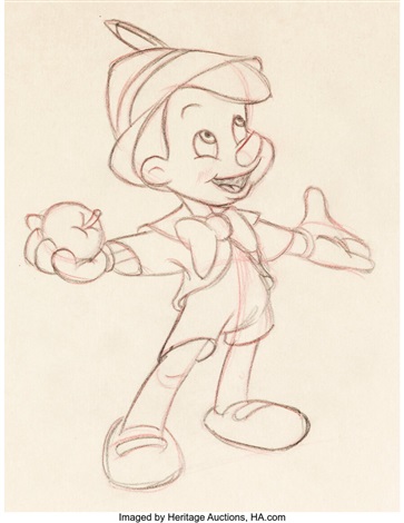 Pinocchio Pinocchio with an Apple Model Drawing Walt Disney, 1940. by ...