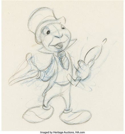Pinocchio Jiminy Cricket Original Production Rough Drawing with Ward ...