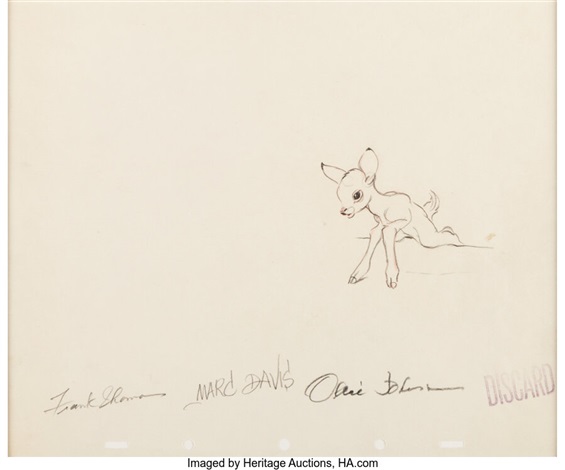 Bambi Bambi Early Animation Drawing Signed by Frank Thomas, Marc Davis ...