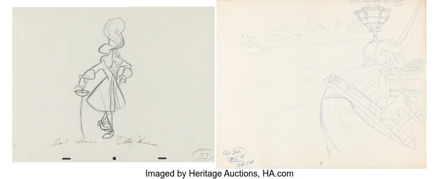 Peter Pan Captain Hook Animation Drawing Signed by Frank Thomas and ...