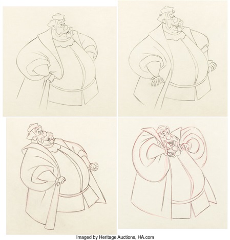 Sleeping Beauty King Hubert Animation Drawings Set of 4 Walt Disney ...
