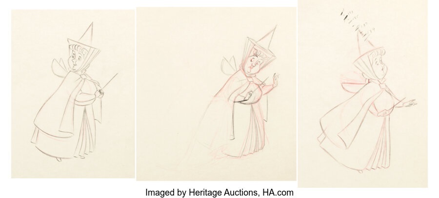 Sleeping Beauty Flora Animation Drawing Sequence of 3 Walt Disney, 1959 ...