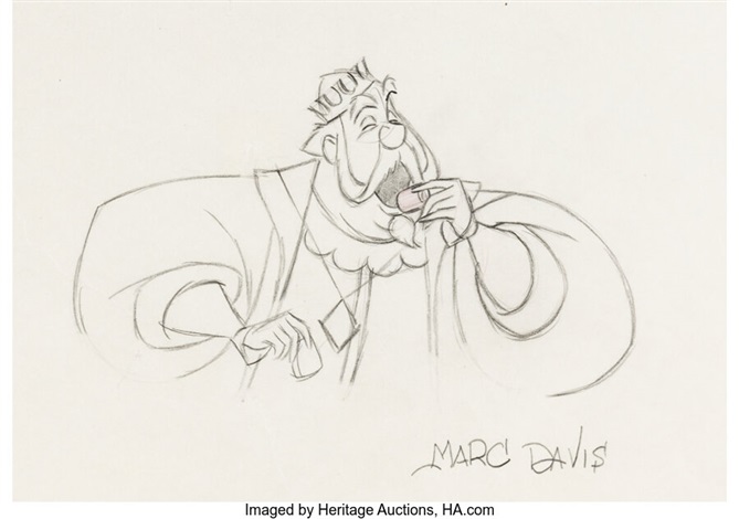 Sleeping Beauty King Hubert Animation Drawing Signed by Marc Davis Walt ...
