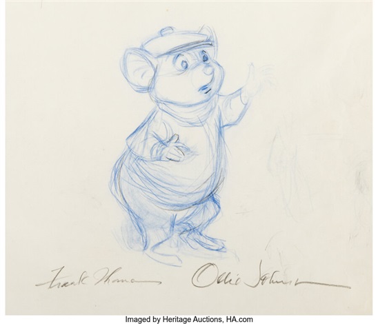 The Rescuers Bernard Rough Animation Drawing Signed by Frank Thomas and ...