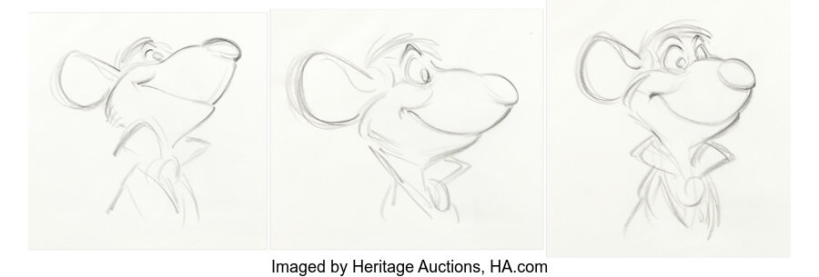 The Great Mouse Detective Basil Rough Animation Drawing Group of 3 by ...