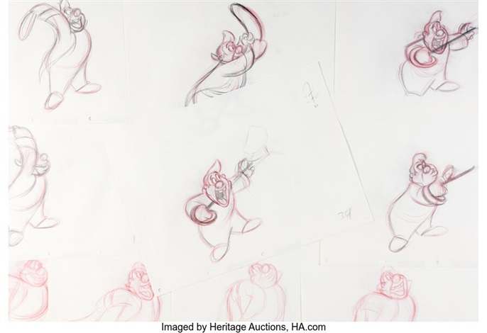 Beauty and the Beast LeFou Rough Animation Drawing Sequence of 40 Walt ...