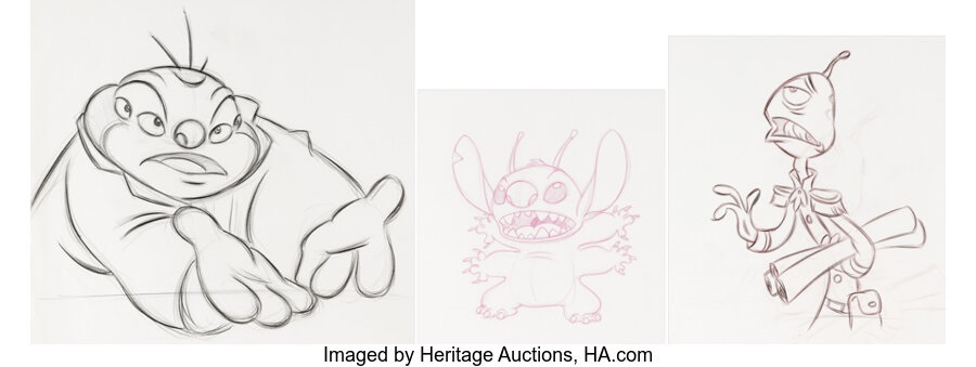 Lilo Stitch Jumba, Stitch, and Pleakley Animation Drawing Group of 3 ...