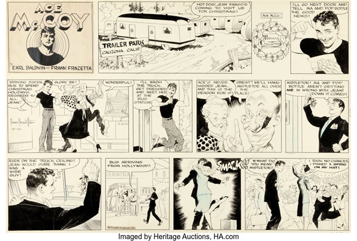 Frank Frazetta Ace McCoy Sunday Comic Strip Original Art dated 12-21-52 McNaught Syndicate, 1952 ...