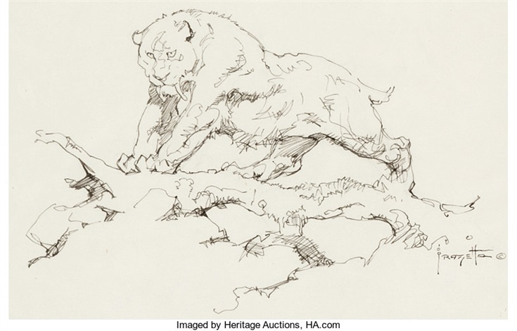 Frank Frazetta - Sabretooth Tiger Illustration Original Art undated by ...