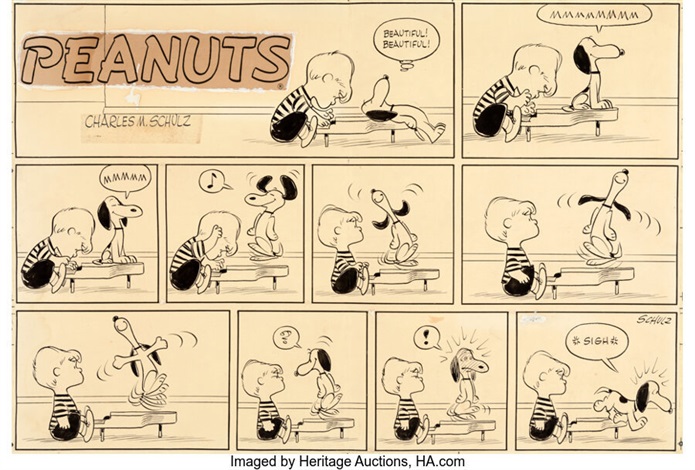 Charles Schulz Peanuts Sunday Comic Strip Snoopy Original Art dated 12 ...