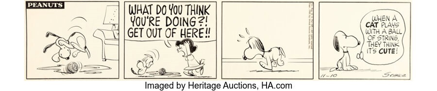 Charles Schulz Peanuts Daily Comic Strip Snoopy and Lucy Original Art dated 11-10-60 United ...
