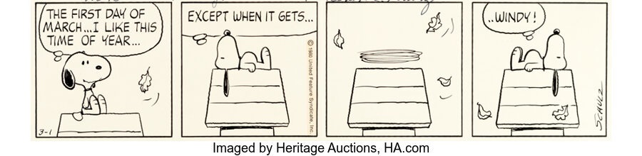 Charles Schulz Peanuts Daily Comic Strip Snoopy Original Art dated 3-1 ...