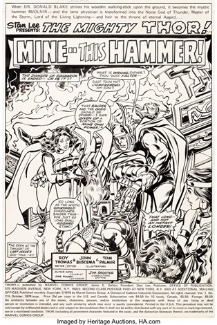 John Buscema and Tom Palmer Thor 276 Splash Page 1 Original Art Marvel ...