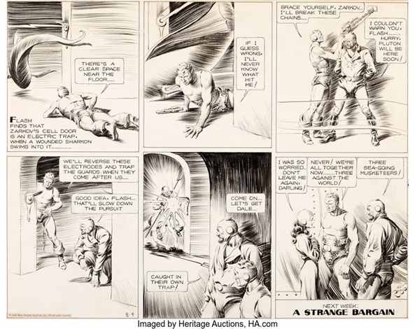 Alex Raymond Flash Gordon Sunday Comic Strip Original Art dated 8-9-36 King Features Syndicate ...