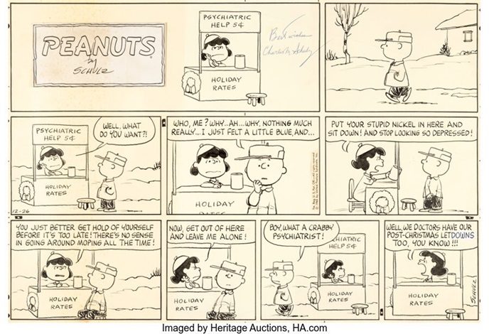 Charles Schulz Peanuts Sunday Comic Strip Original Art dated 12-26-1965 ...