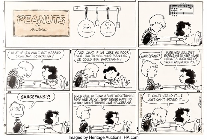 Charles Schulz Peanuts Sunday Comic Strip Lucy and Schroeder Original ...