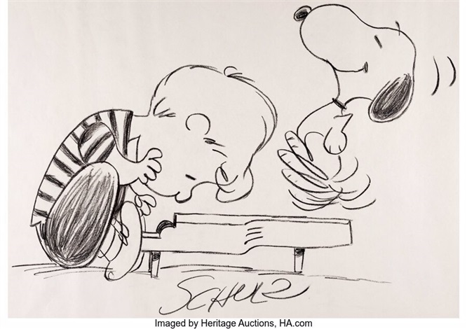 Charles Schulz Peanuts Illustration Snoopy and Schroeder Original Art ...