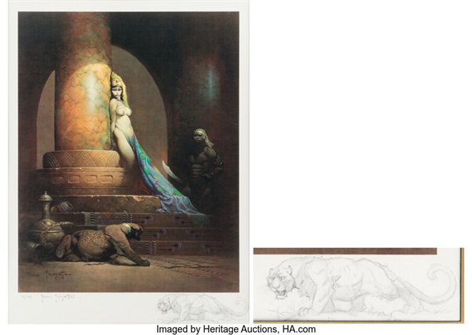 Frank Frazetta - Remarqued Sketch Original Art on Egyptian Queen Signed Limited Edition Print ...