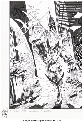Adam Kubert and Mark Farmer Wolverine 75 Cover Hologram Original Art ...