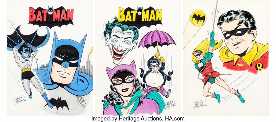 Sheldon Moldoff - Batman, Robin, and Villains Triptych Illustration ...
