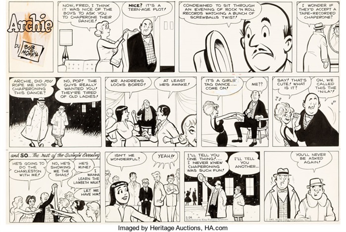 Bob Montana Archie Sunday Comic Strip Original Art dated 2-24-63 Archie ...