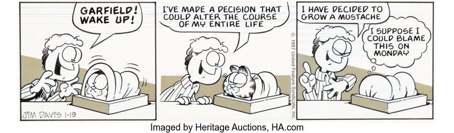 Jim Davis Garfield Daily Comic Strip Original Art dated 1-19-87 United ...