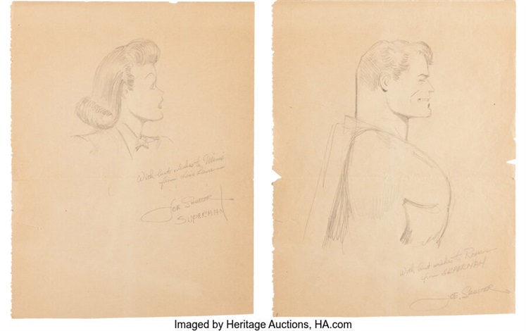 Joe Shuster - Superman and Lois Lane Sketches Original Art Group of 2 ...