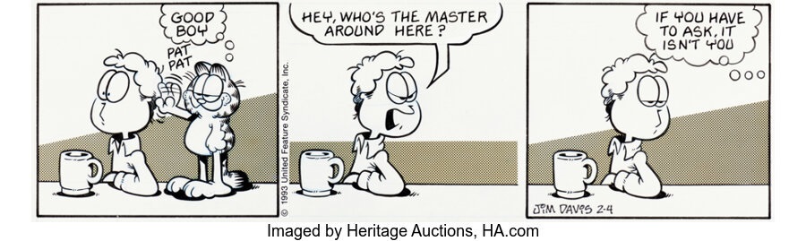 Jim Davis Garfield Daily Comic Strip Original Art dated 2-4-93 United ...