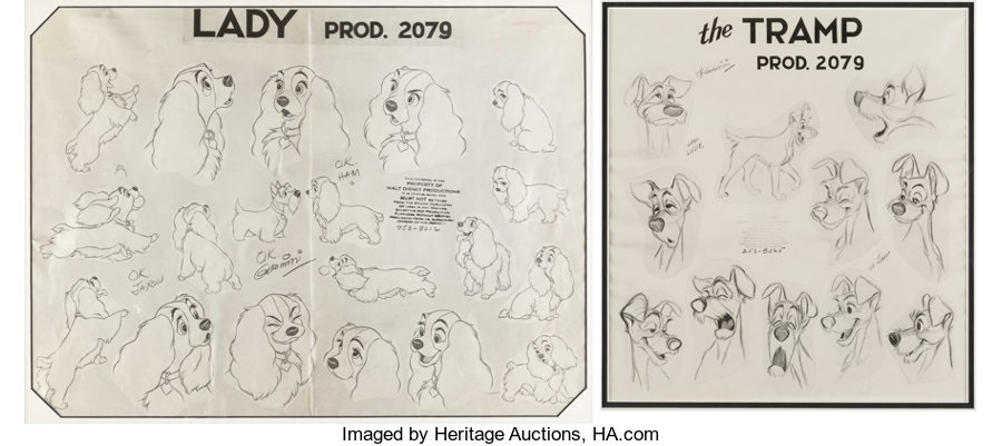 Lady and the Tramp Studio Model Sheets Group of 2 Walt Disney, 1955 ...