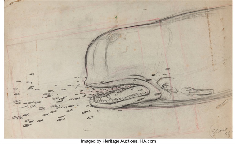 Pinocchio Monstro Layout Drawing Walt Disney, 1940 by Walt Disney ...