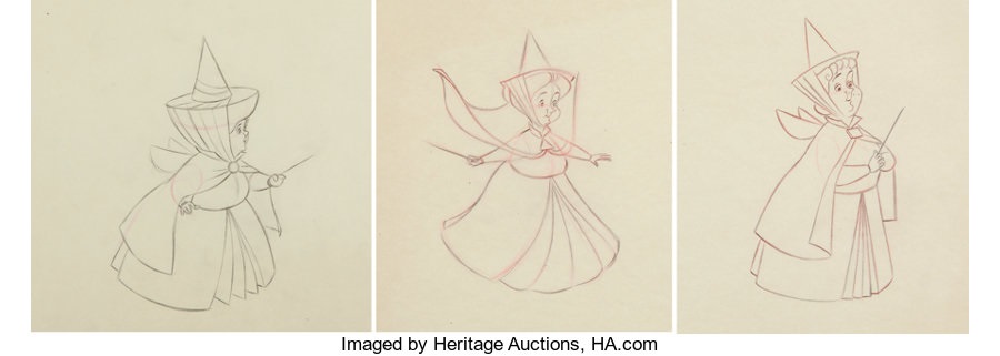 Sleeping Beauty Good Fairies Animation Drawings Group of 3 Walt Disney ...
